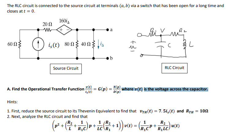 Solved The RLC circuit is connected to the source circuit at | Chegg.com