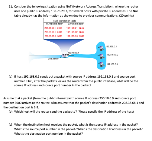 Solved 11. Consider the following situation using NAT | Chegg.com