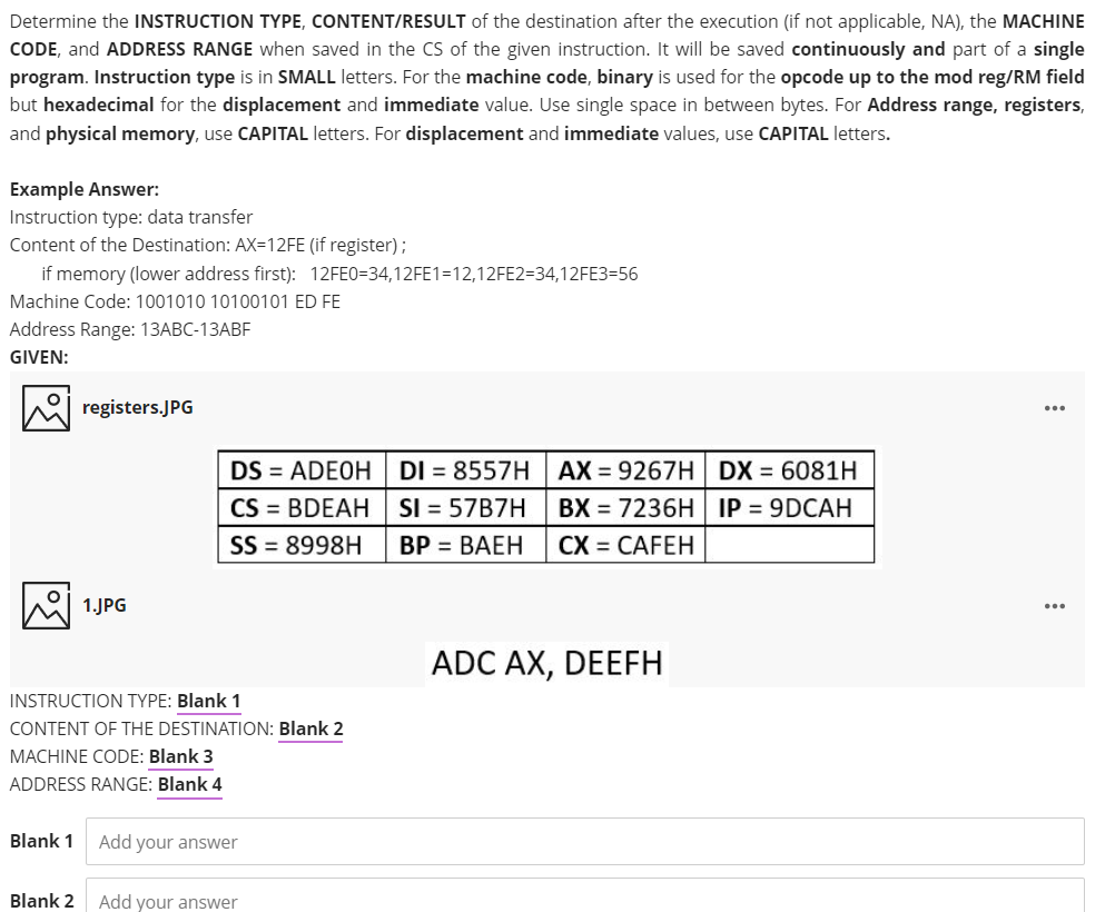 Determine the INSTRUCTION TYPE, CONTENT/RESULT of the | Chegg.com