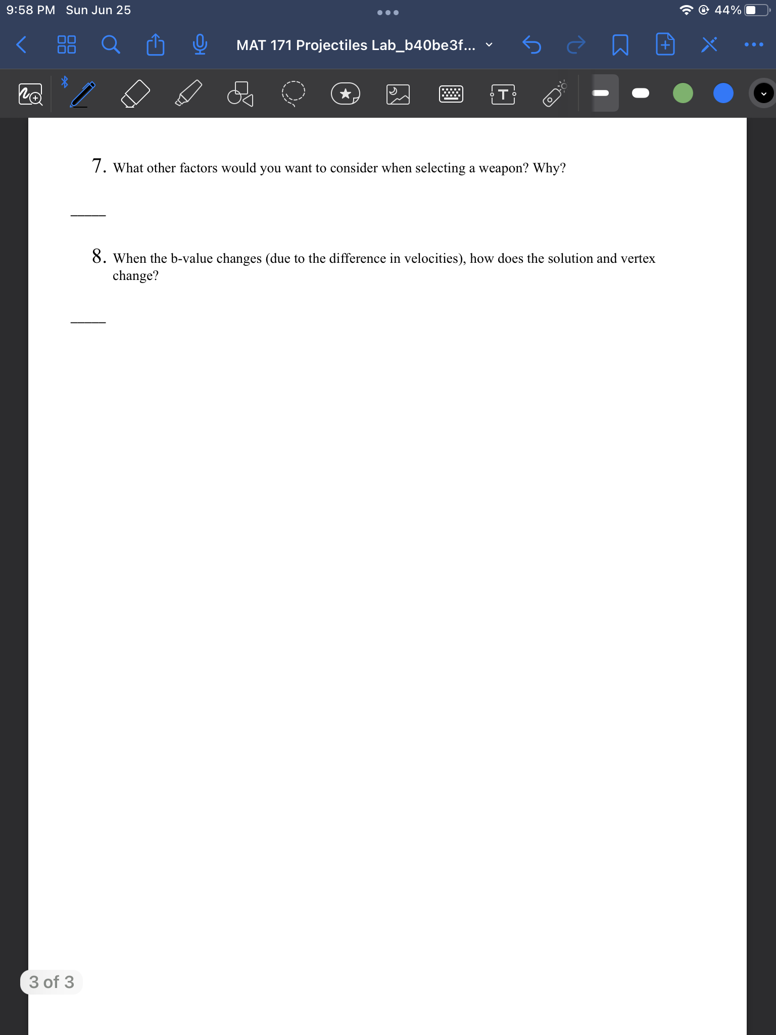 Quadratics Lab: Projectiles The velocity of a | Chegg.com