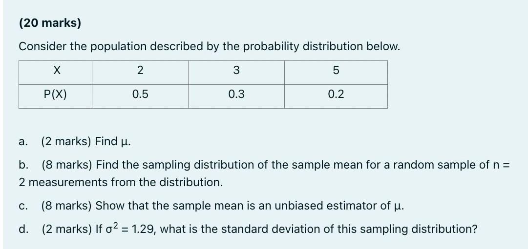 Solved Consider the population described by the probability | Chegg.com