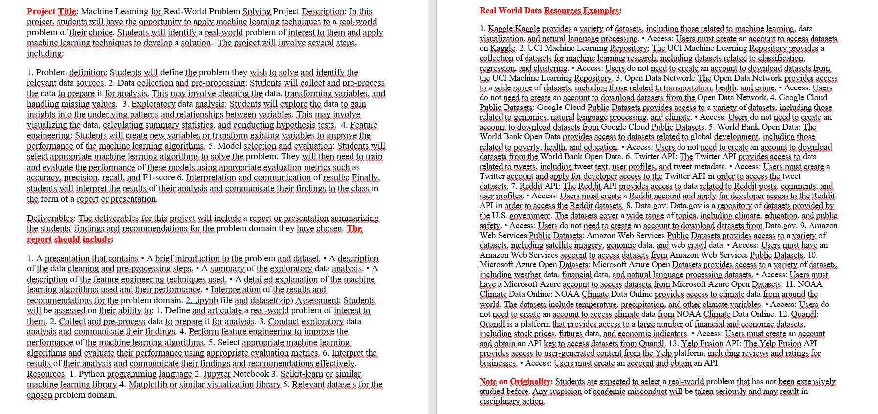 Project Title: Machine Learning for Real-World | Chegg.com