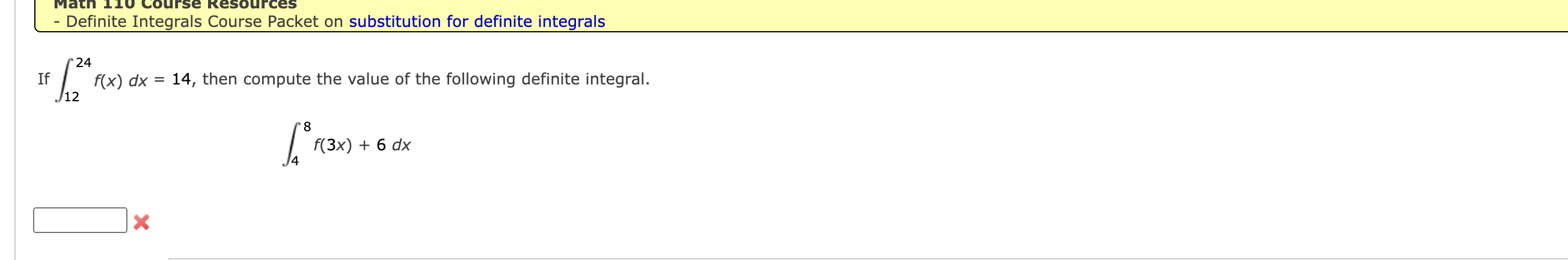 Solved - Definite Integrals Course Packet on substitution | Chegg.com