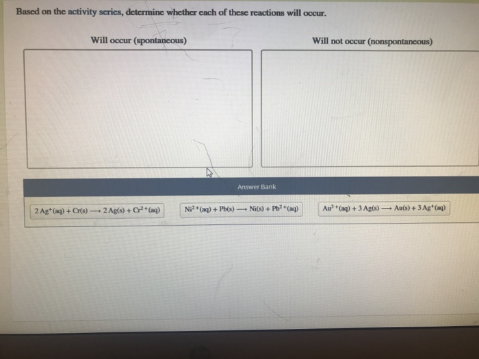 Solved Based On The Activity Series Determine Whether Each