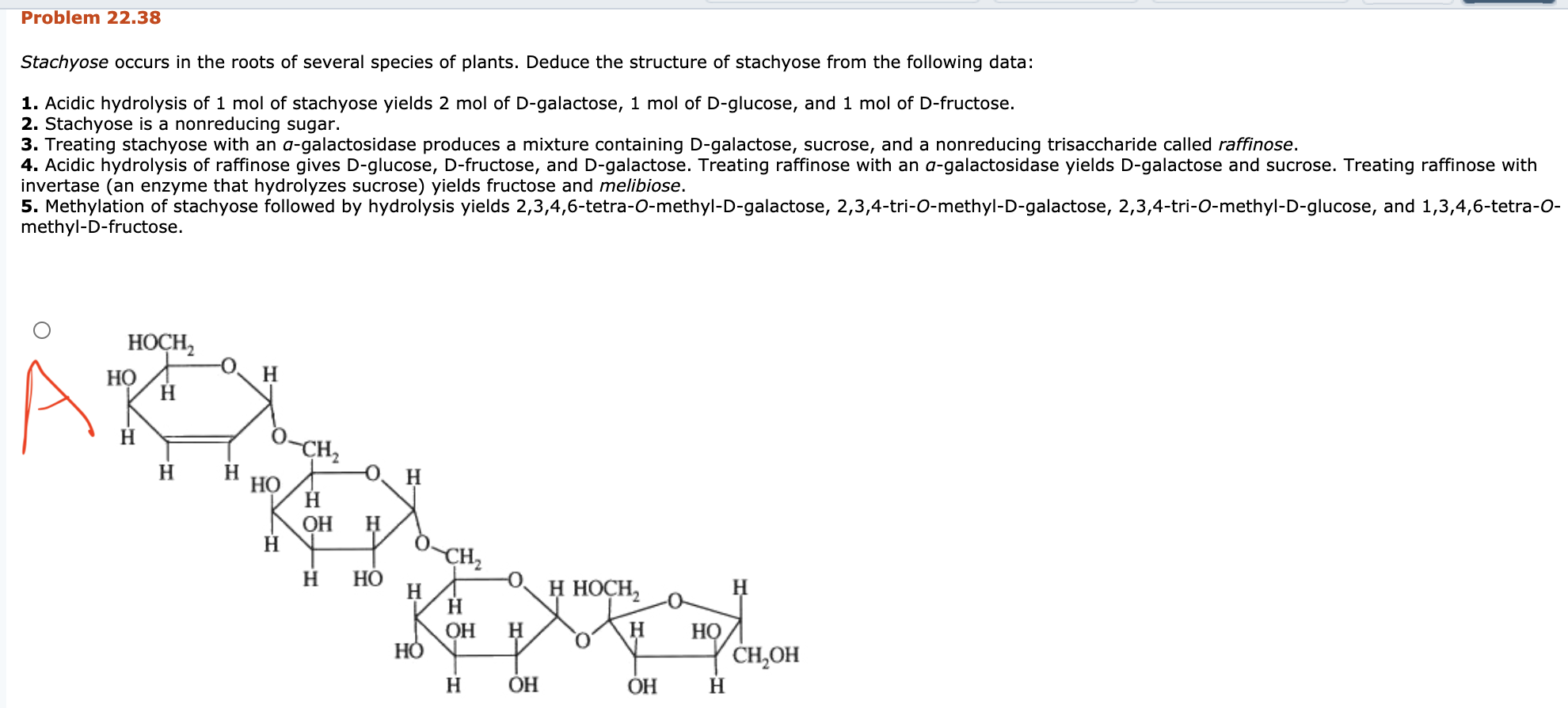 Solved Problem 22.38 Stachyose occurs in the roots of | Chegg.com