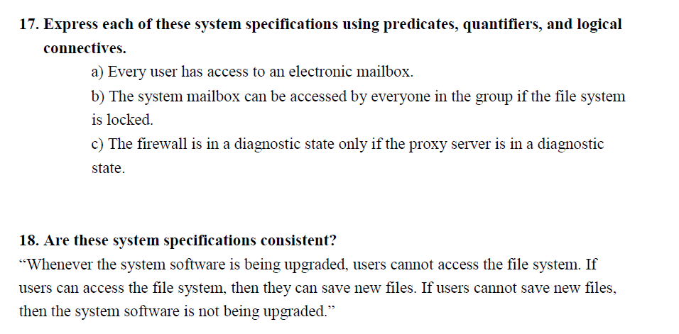Solved 17 Express Each Of These System Specifications Using 