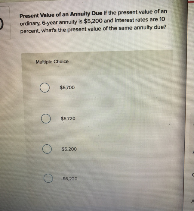 Solved Present Value of an Annuity Due If the present value | Chegg.com