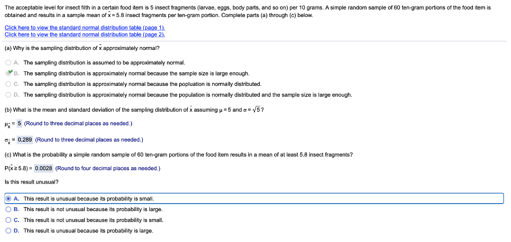 Solved The acceptable level for insect filth in a certain | Chegg.com