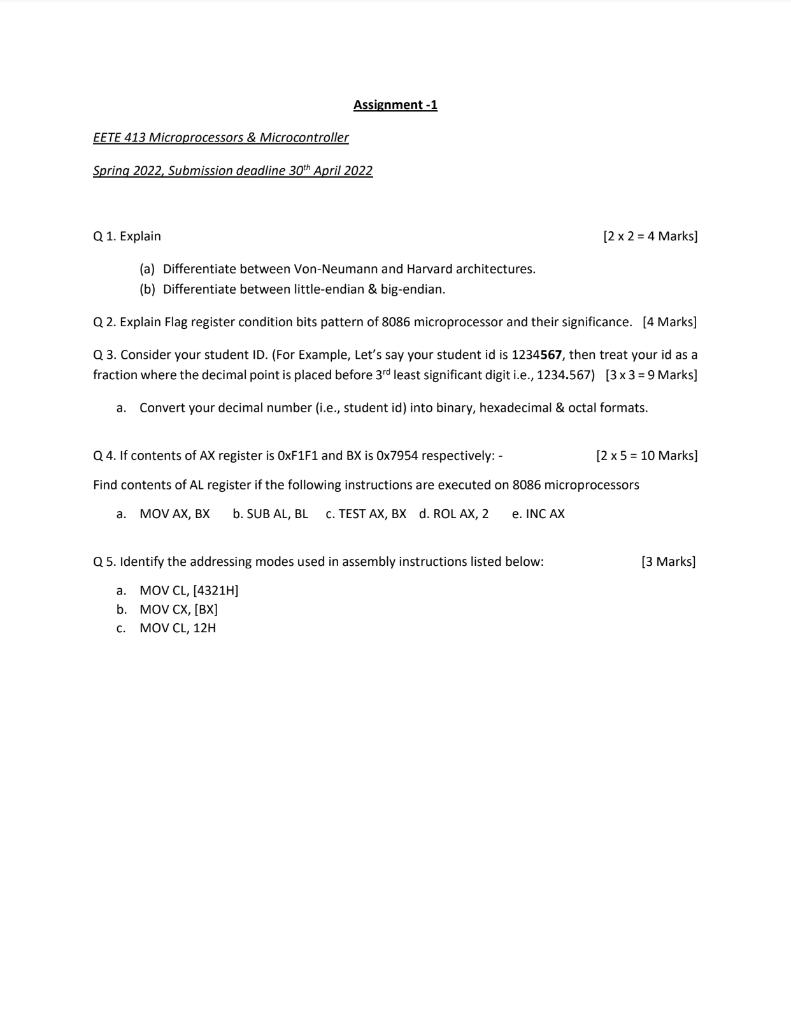 Solved Assignment -1 EETE 413 Microprocessors & | Chegg.com