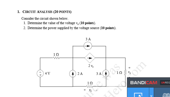 Solved 1. CIRCUIT ANALYSIS (20 POINTS) Consider the circuit | Chegg.com