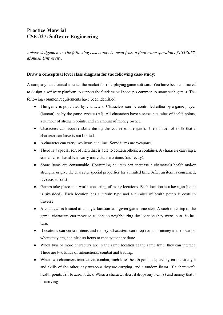 Solved Practice Material CSE 327: Software Engineering | Chegg.com