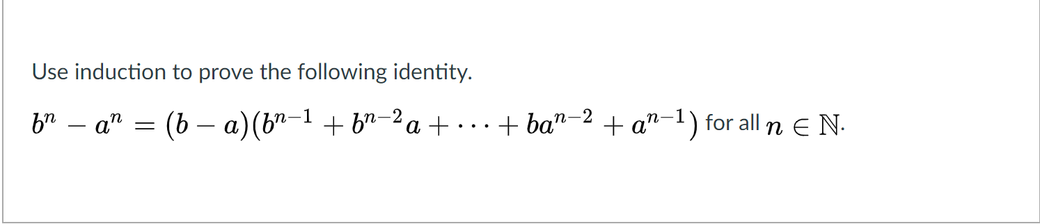 Solved Use induction to prove the following identity. bin – | Chegg.com