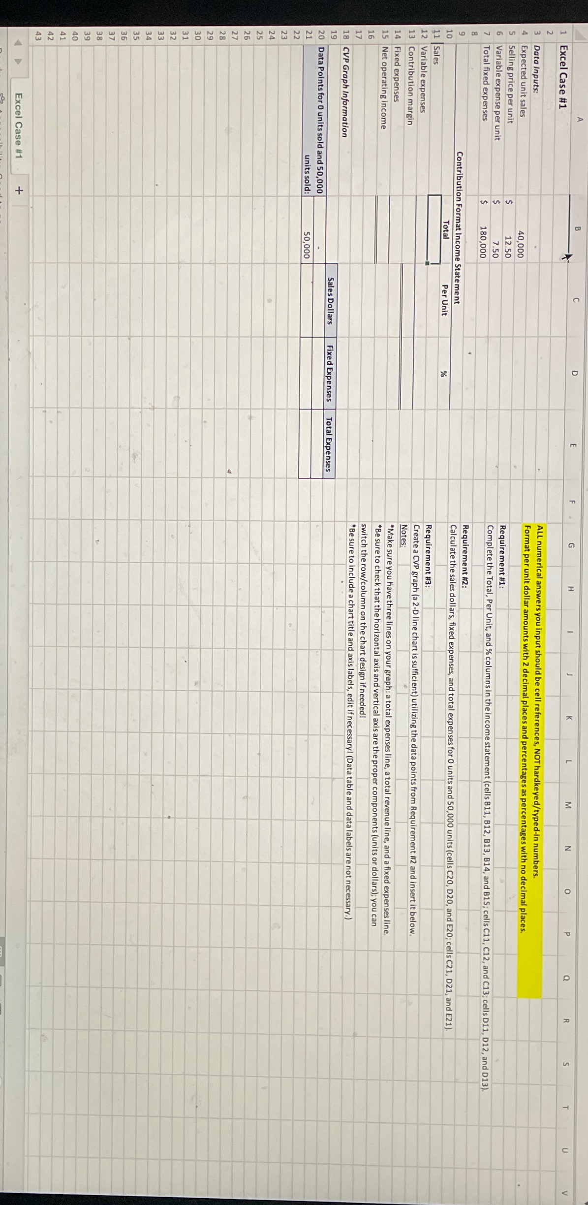 Solved Excel Case #1 ﻿ ﻿ ALL numerical | Chegg.com