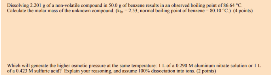 Solved Dissolving 2.201 g of a non-volatile compound in 50.0 | Chegg.com