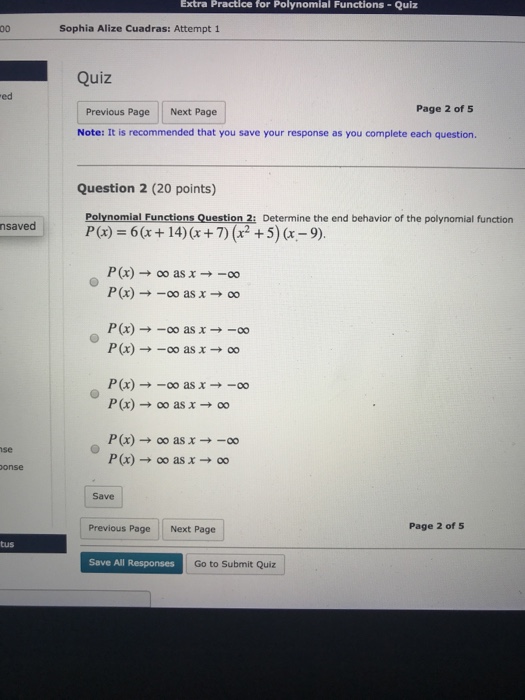 Solved Extra Practice for Polynomial Functions -Quiz Sophia | Chegg.com