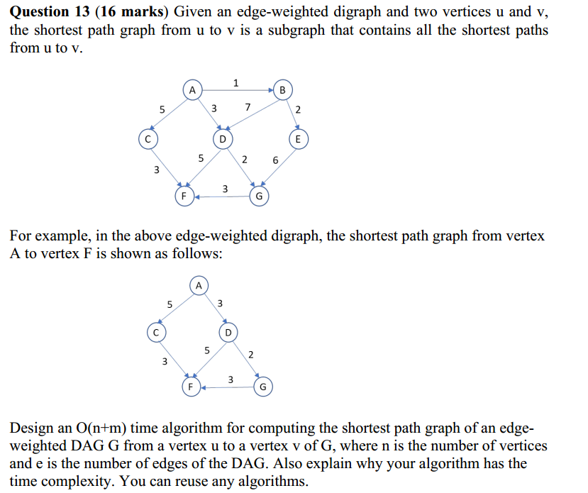 Solved Question 13 (16 marks) Given an edge-weighted digraph | Chegg.com