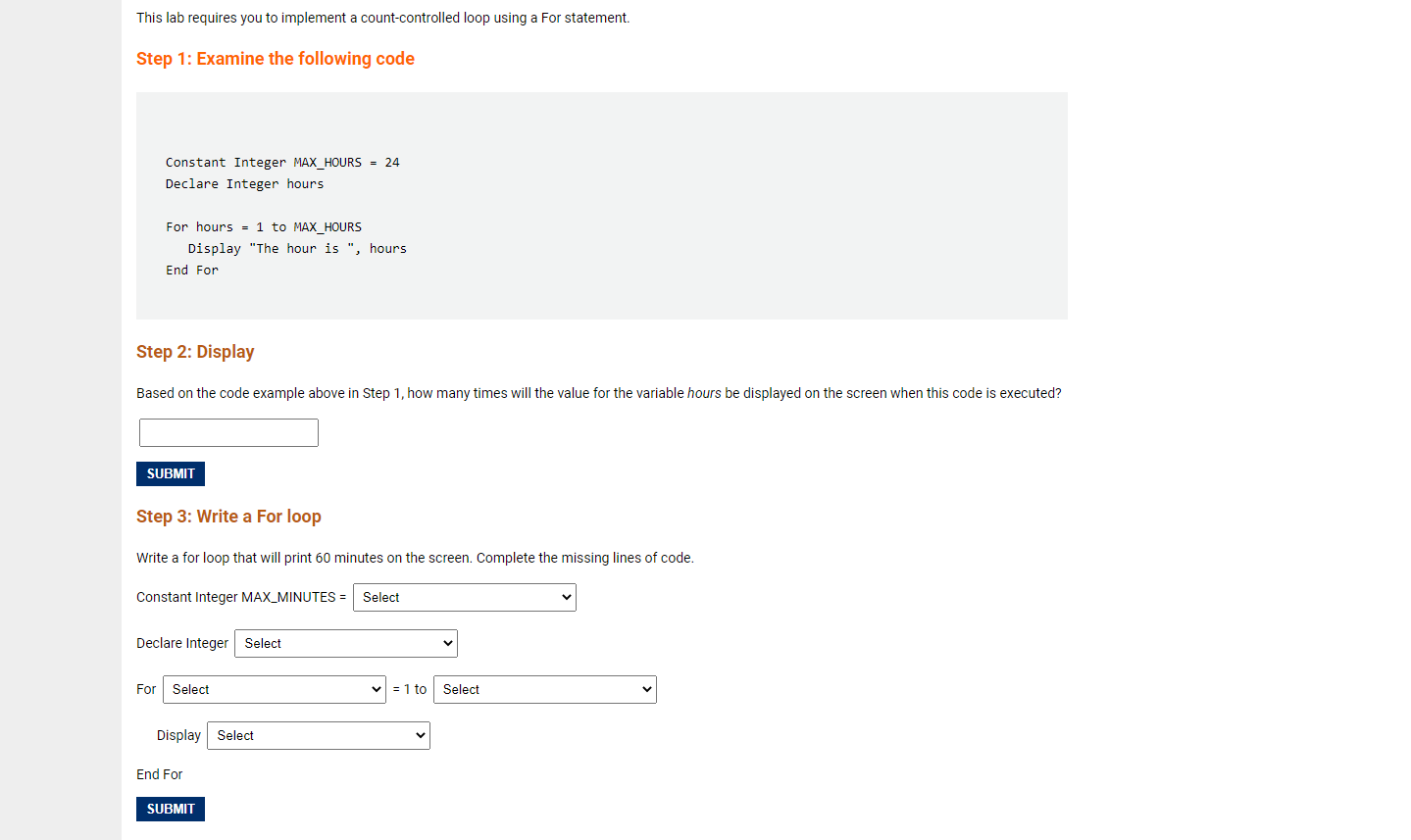 Solved Step 3: Write a For loop Write a for loop that will | Chegg.com