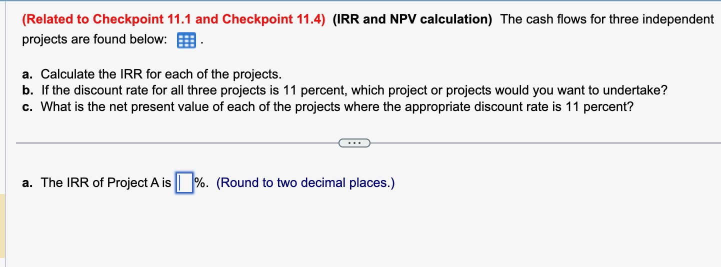 Solved (Related to Checkpoint 11.1 and Checkpoint 11.4) (IRR | Chegg.com