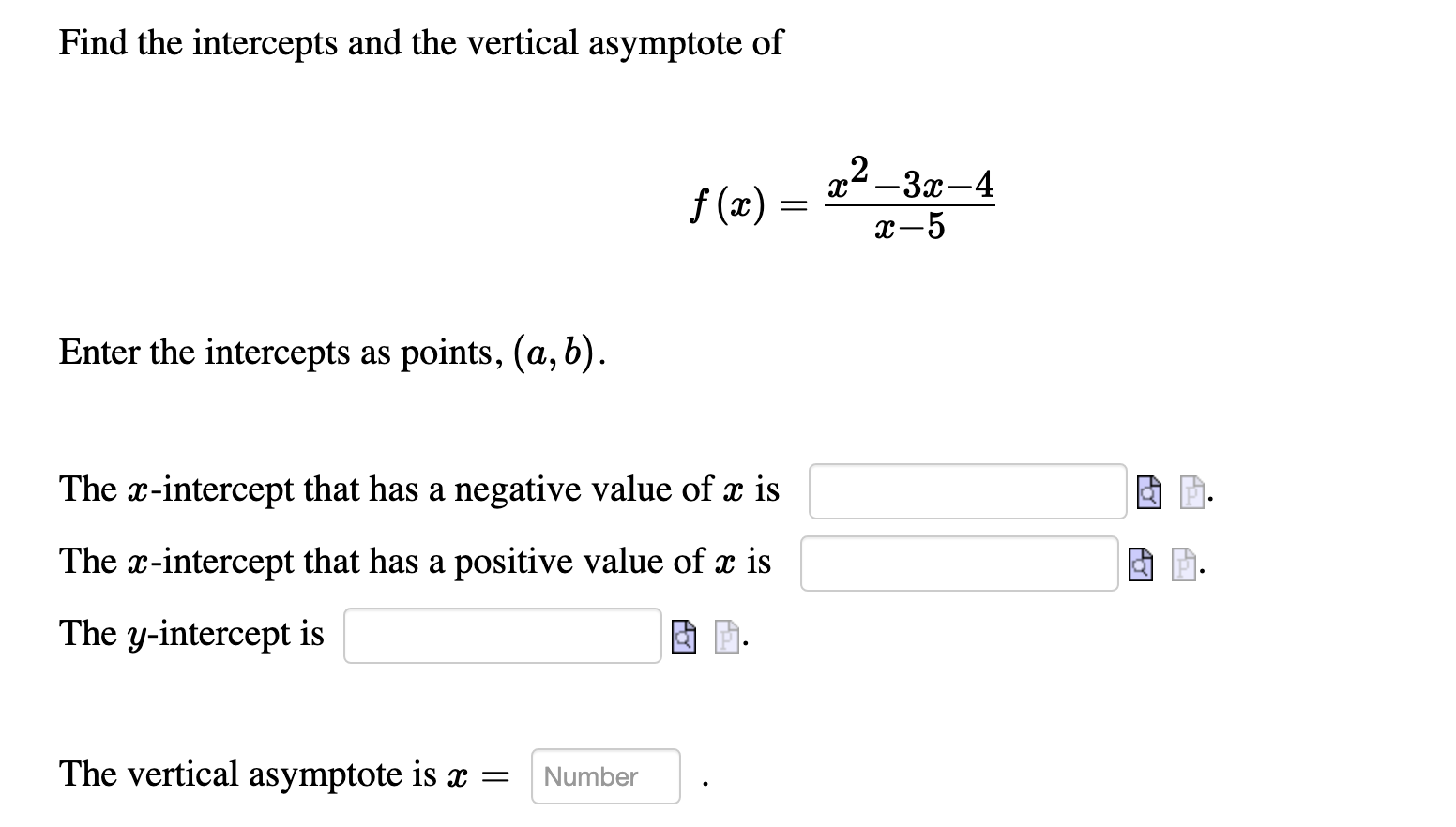 Solved Find the intercepts and the vertical asymptote of | Chegg.com
