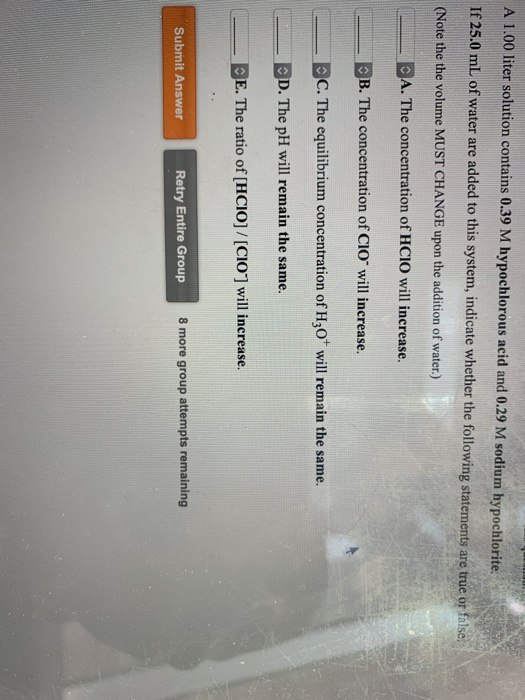 Solved A 1.00 liter solution contains 0.39 M hypochlorous | Chegg.com