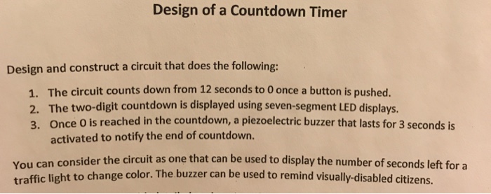 Design of a Countdown Timer Design and construct a | Chegg.com