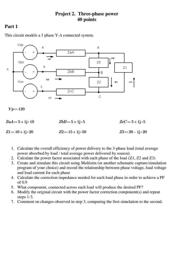 Solved Project 2. Three-phase power 40 points Part 1 This | Chegg.com