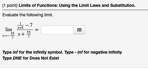 Solved (1 point) Limits of Functions: Using the Limit Laws | Chegg.com