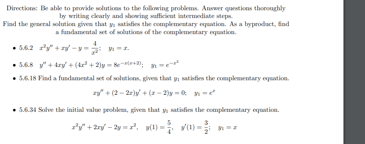 Solved Directions: Be able to provide solutions to the | Chegg.com
