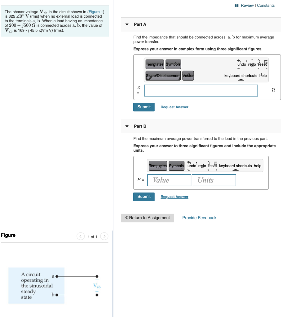 Solved A Review Constants The phasor voltage Vab in the | Chegg.com
