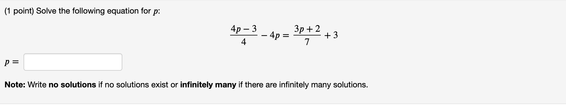 Solved (1 point) Solve the following equation for p : | Chegg.com