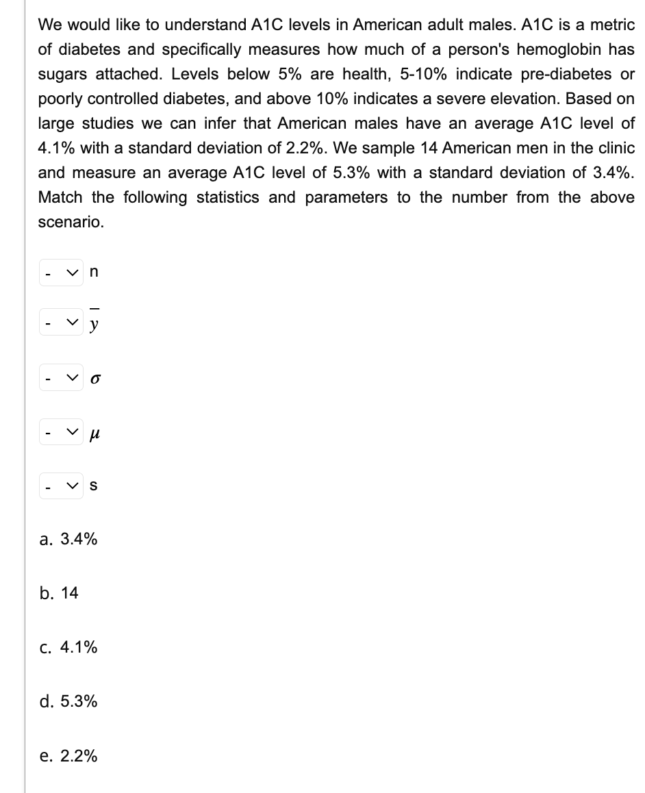 Solved We would like to understand A1C levels in American | Chegg.com