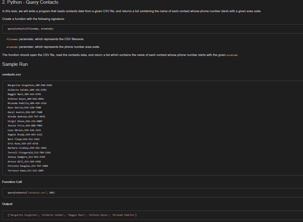 Solved 2. Python - Query Contacts In this task, we will | Chegg.com