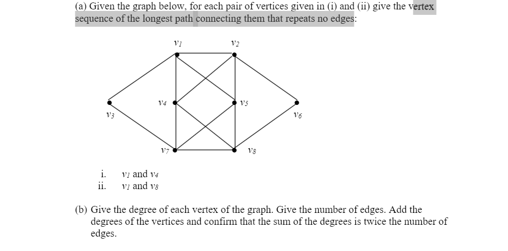 Solved (a) Given the graph below, for each pair of vertices | Chegg.com