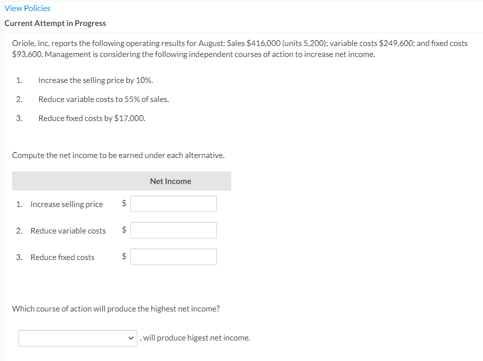 Solved View Policies Current Attempt in Progress Oriole, | Chegg.com