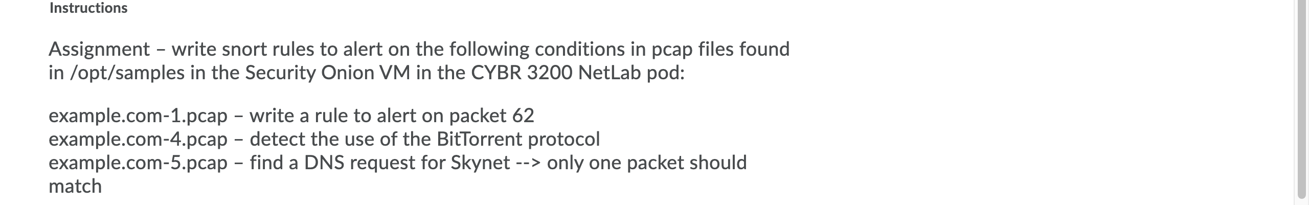 Instructions Assignment - write snort rules to alert | Chegg.com