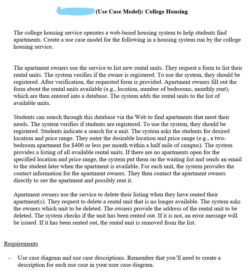 Solved The college housing service operates a web-based | Chegg.com