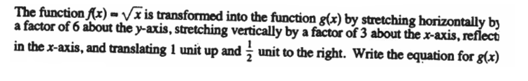 Solved The function f(x) - VX is transformed into the | Chegg.com