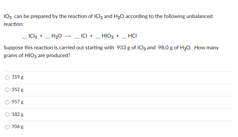 Solved 103 can be prepared by the reaction of ICl3 and H20 | Chegg.com