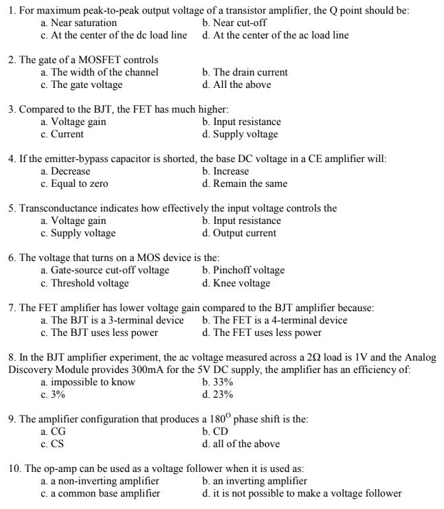 Solved 1. For maximum peak-to-peak output voltage of a | Chegg.com