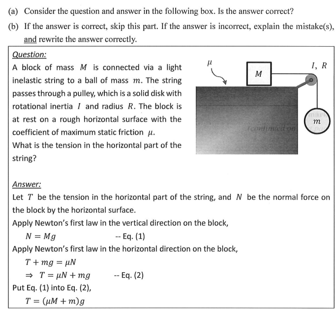 Solved (a) Consider the question and answer in the following | Chegg.com