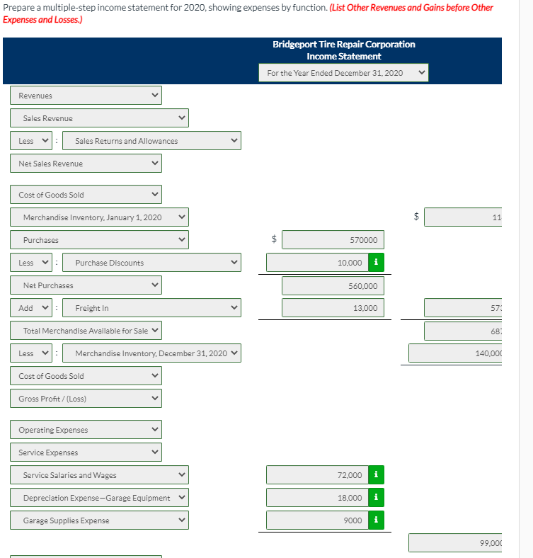 Solved Prepare a multiple-step income statement for 2020, | Chegg.com