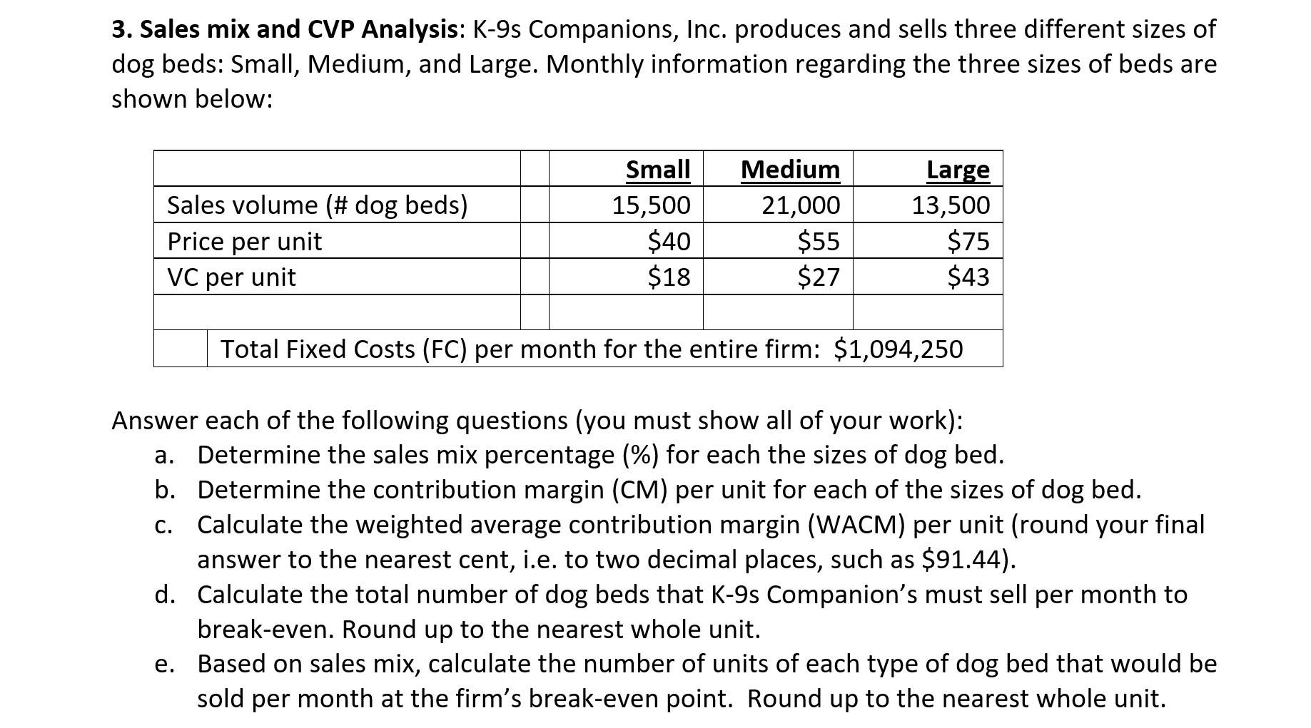 Solved 3. Sales mix and CVP Analysis: K-9s Companions, Inc. | Chegg.com