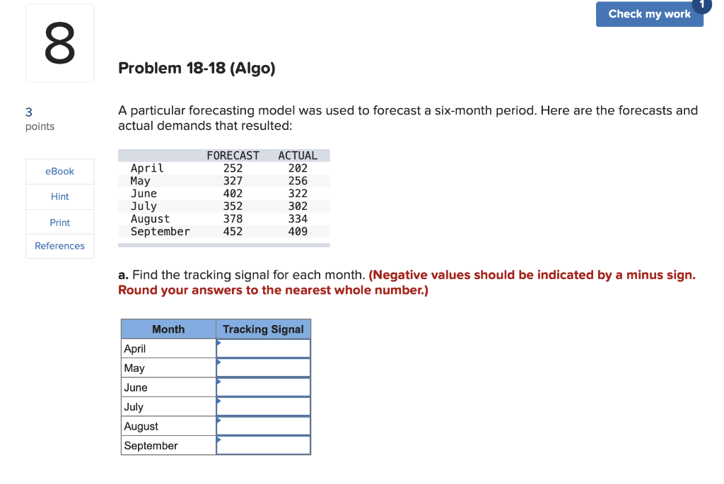 Solved Check my work 00 8 Problem 18-18 (Algo) 3 points A | Chegg.com