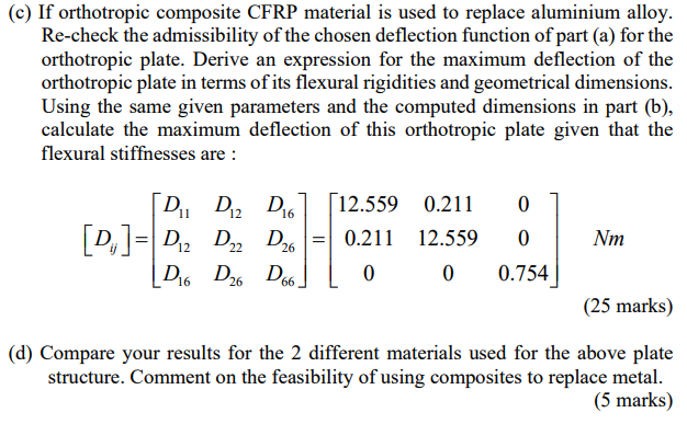 Solved (c) If orthotropic composite CFRP material is used to | Chegg.com