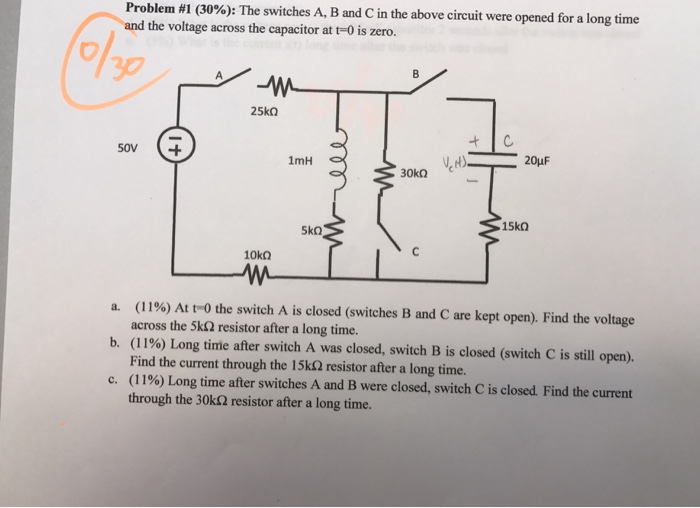 Solved The switches A, B and C in the above circuit were | Chegg.com