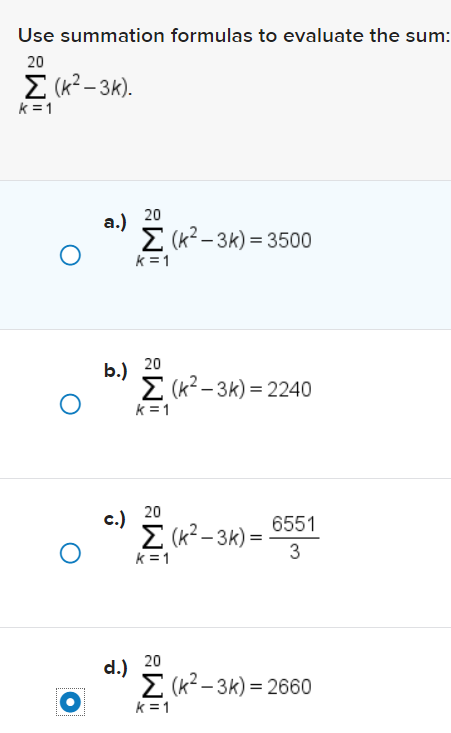 Solved Use summation formulas to evaluate the | Chegg.com