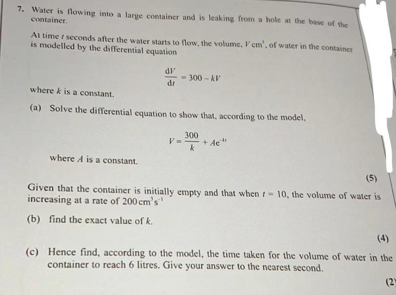 Solved 7. Water is flowing into a large container and is | Chegg.com