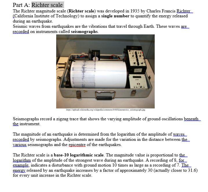 Part A: Richter scale The Richter magnitude scale | Chegg.com