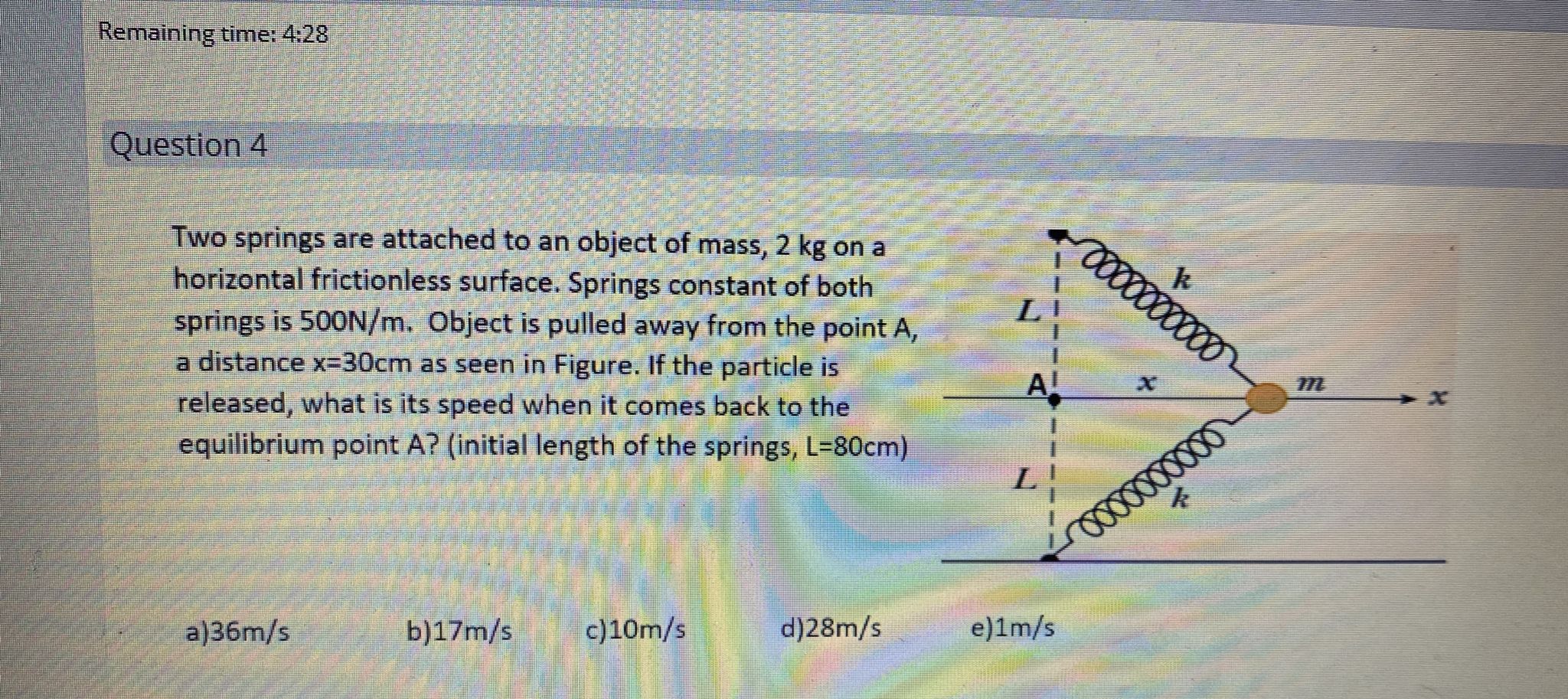 Solved Remaining time: 4:28\\nQuestion 4\\nTwo springs are | Chegg.com