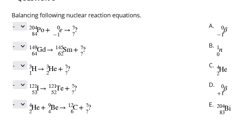 Solved Balancing following nuclear reaction equations. | Chegg.com